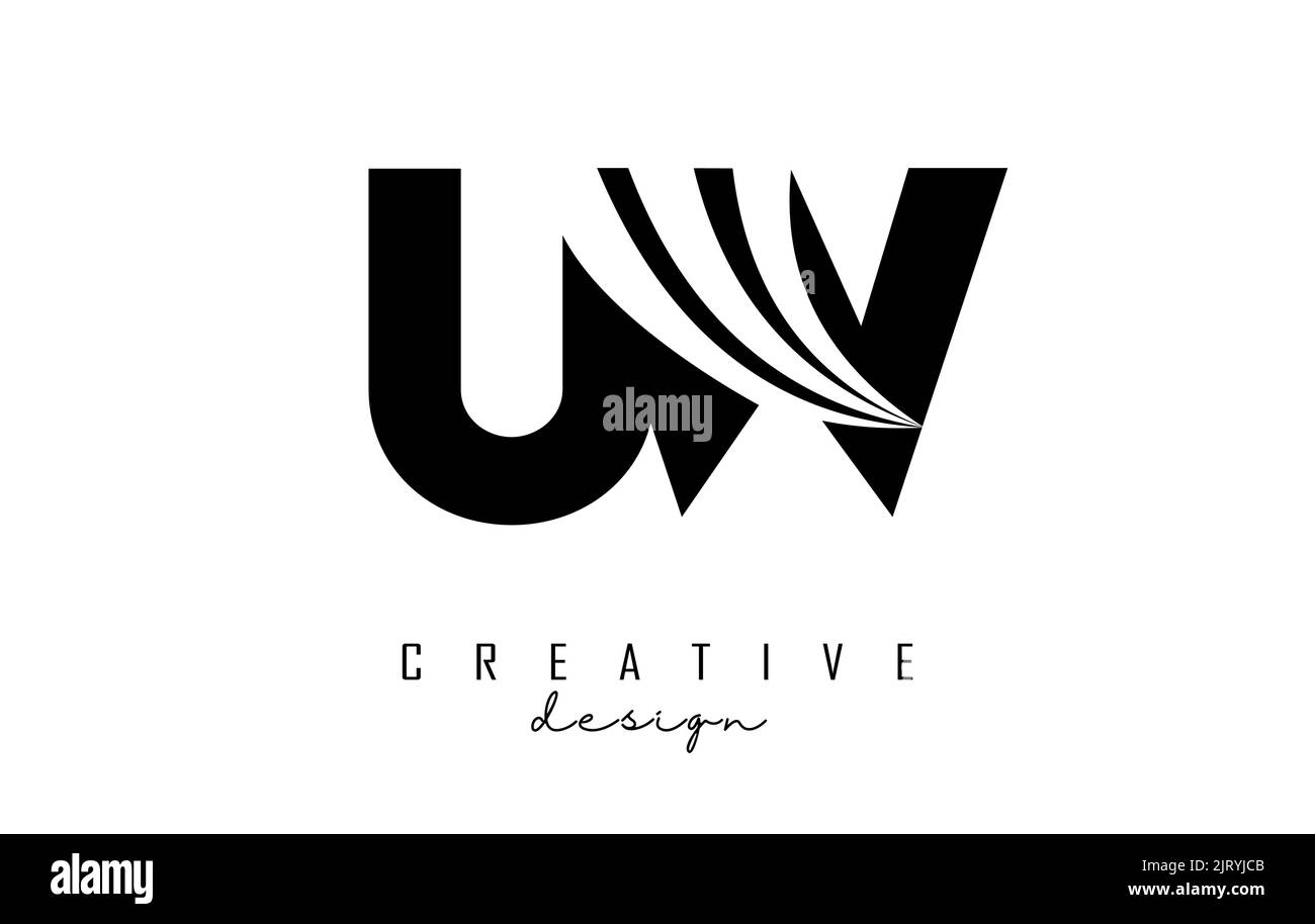 Creative black letter UW u w logo with leading lines and road concept ...