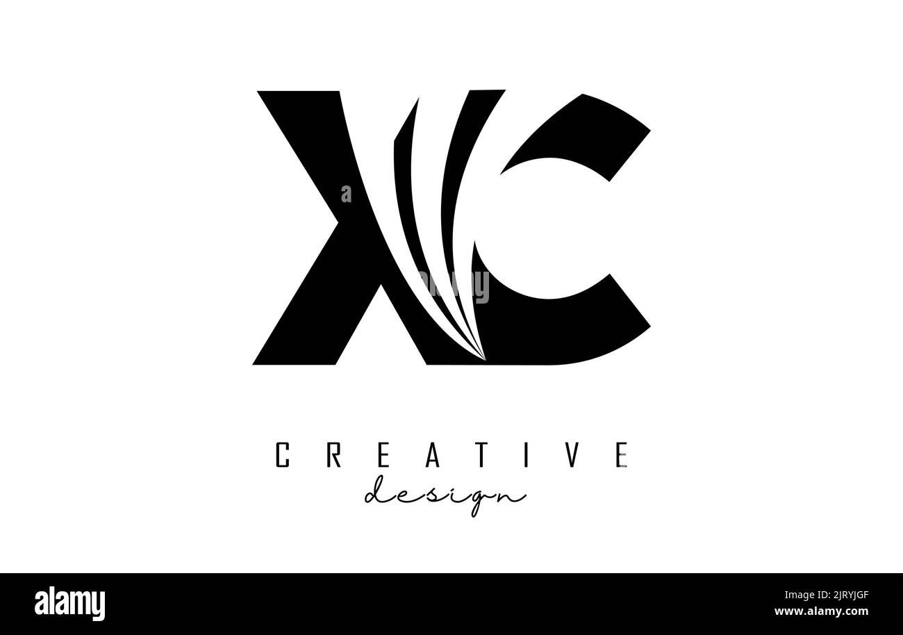 Creative black letter XC x c logo with leading lines and road concept ...