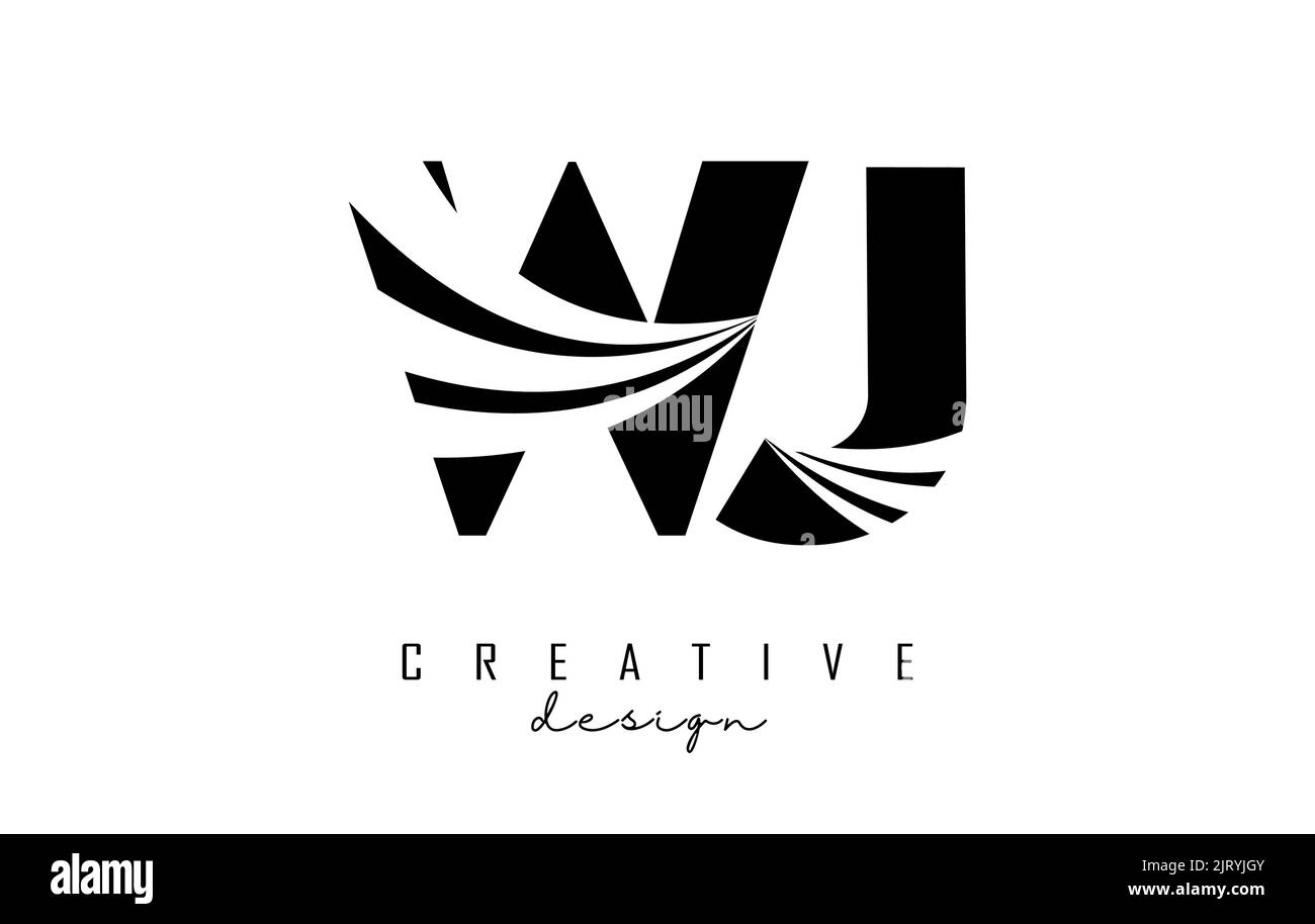 Creative black letter Wj w j logo with leading lines and road concept ...