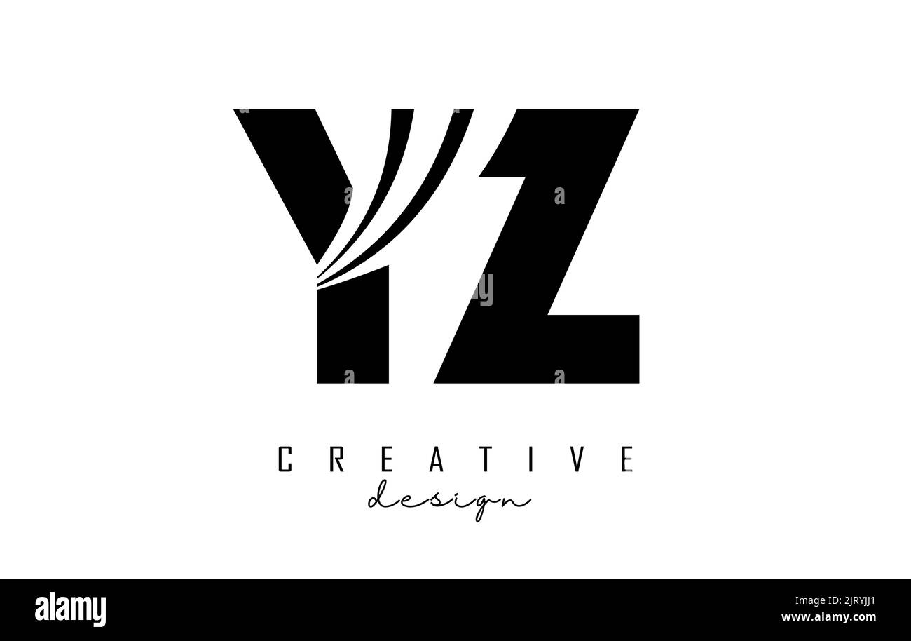 Creative black letter YZ y z logo with leading lines and road concept design. Letters with ...