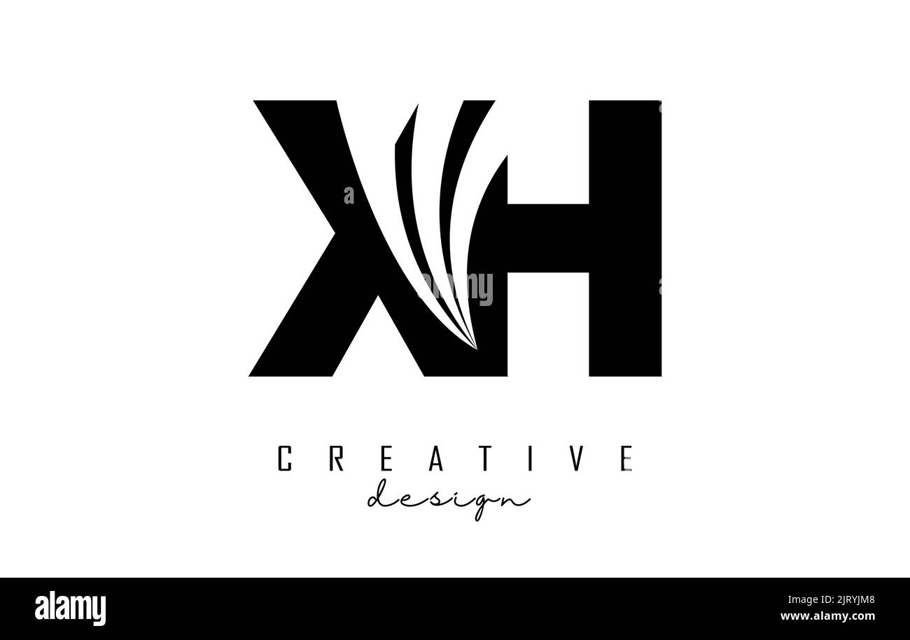 Creative black letter XH x h logo with leading lines and road concept ...