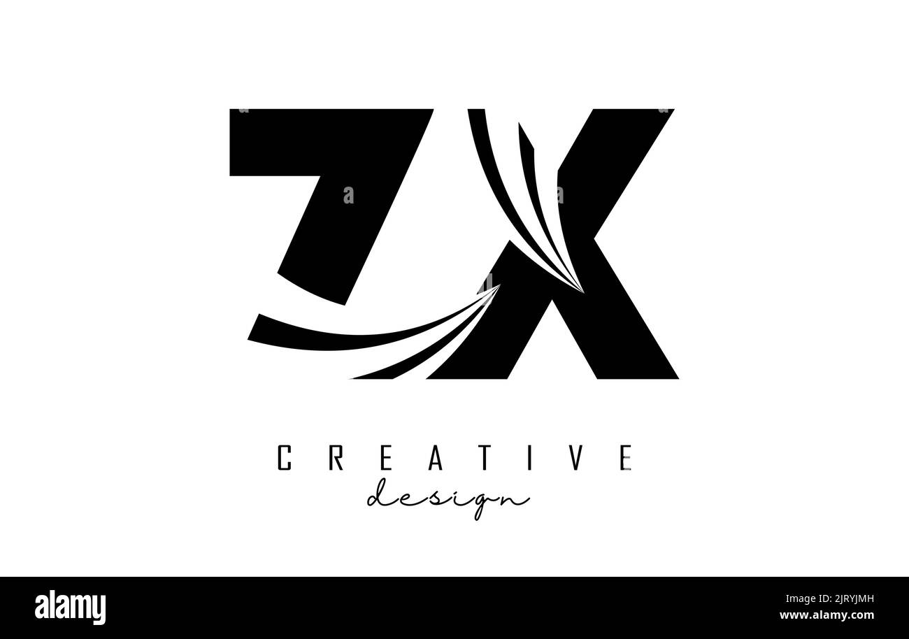 Creative black letter ZX z x logo with leading lines and road concept ...