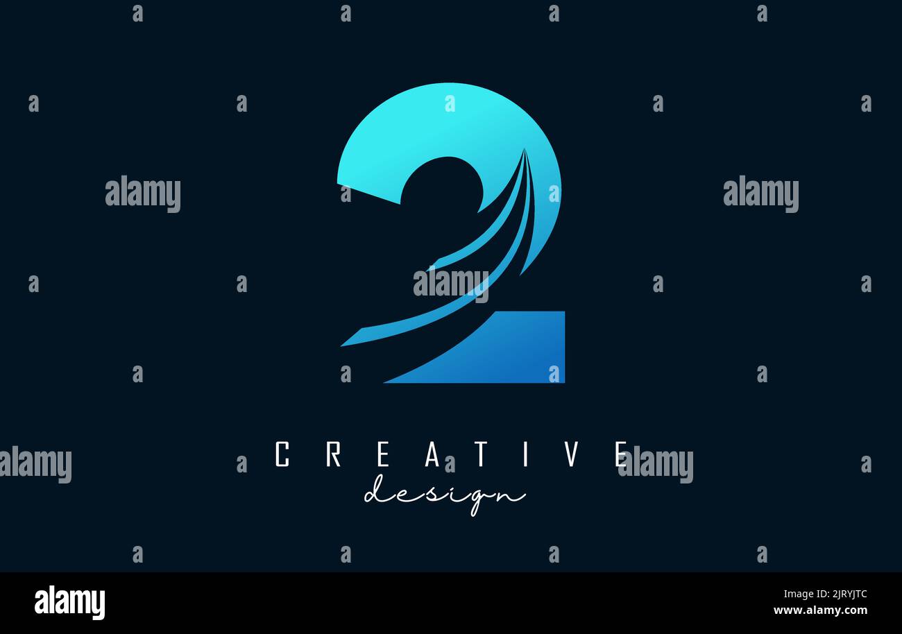 Creative number 2 logo with leading lines and road concept design ...