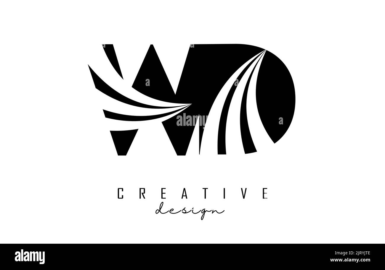 Creative black letter WD w d logo with leading lines and road concept ...