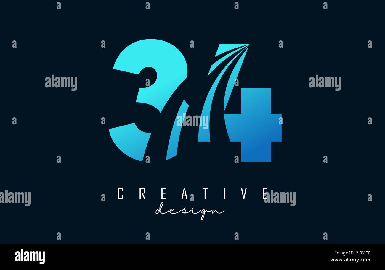 Creative number 34 3 4 logo with leading lines and road concept design ...