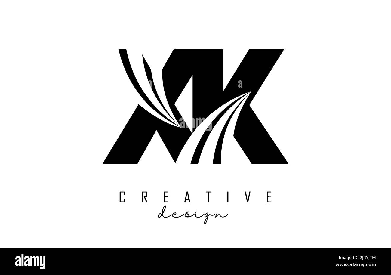 Creative black letter XK x k logo with leading lines and road concept ...