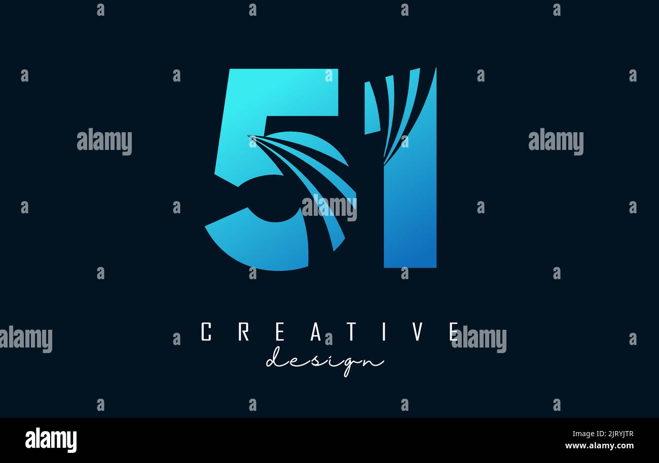 Creative number 51 5 1 logo with leading lines and road concept design ...