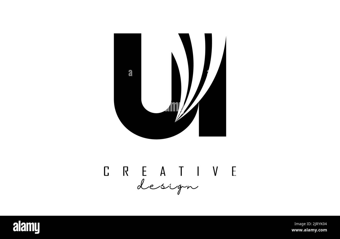 Creative black letter Ui u i logo with leading lines and road concept ...