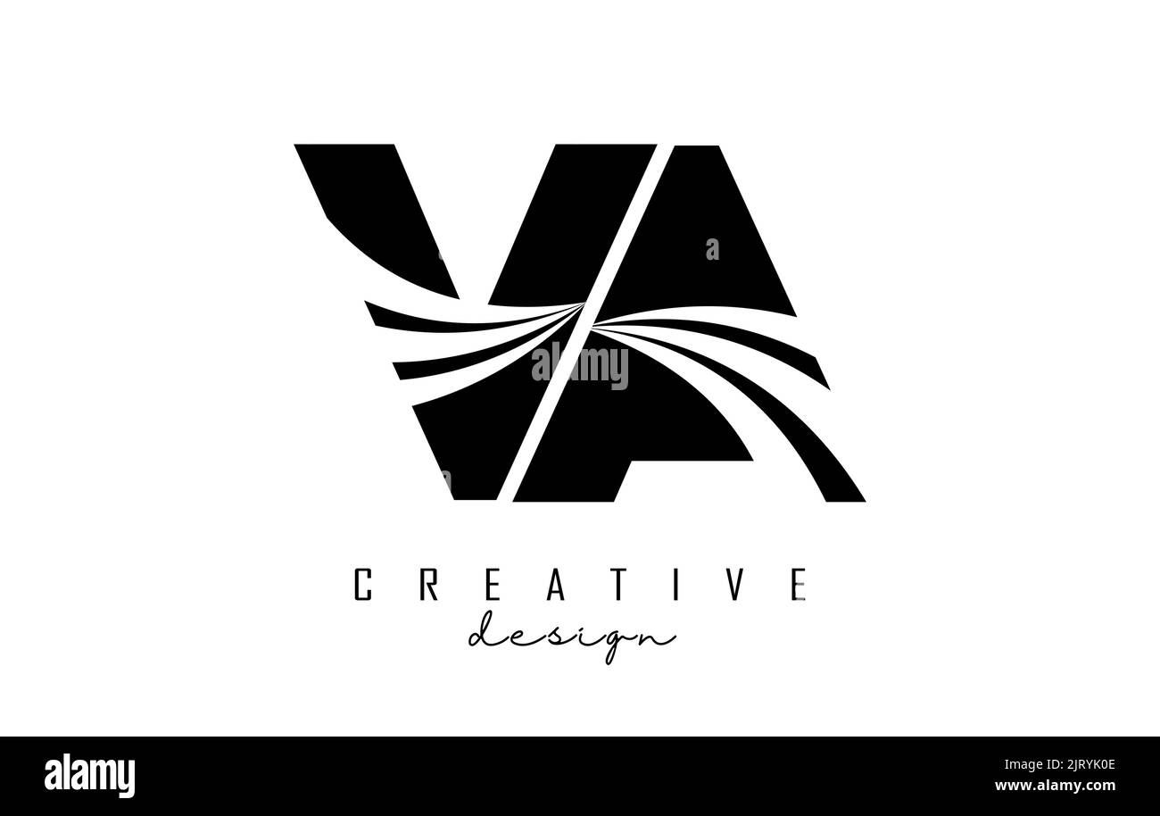 Creative black letter VA v a logo with leading lines and road concept ...
