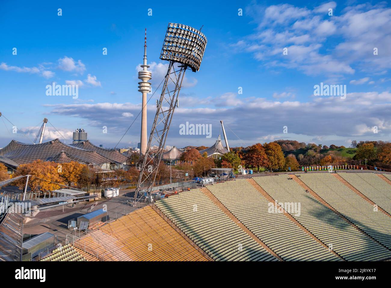 Rows of seats in the Olympic Stadium, BMW four-cylinder and Olympic ...