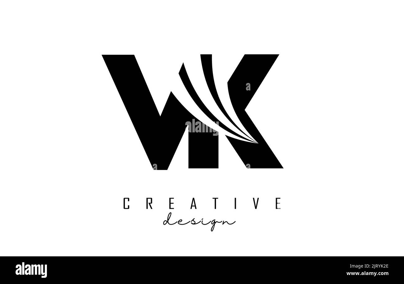 Creative black letter VK v k logo with leading lines and road concept ...