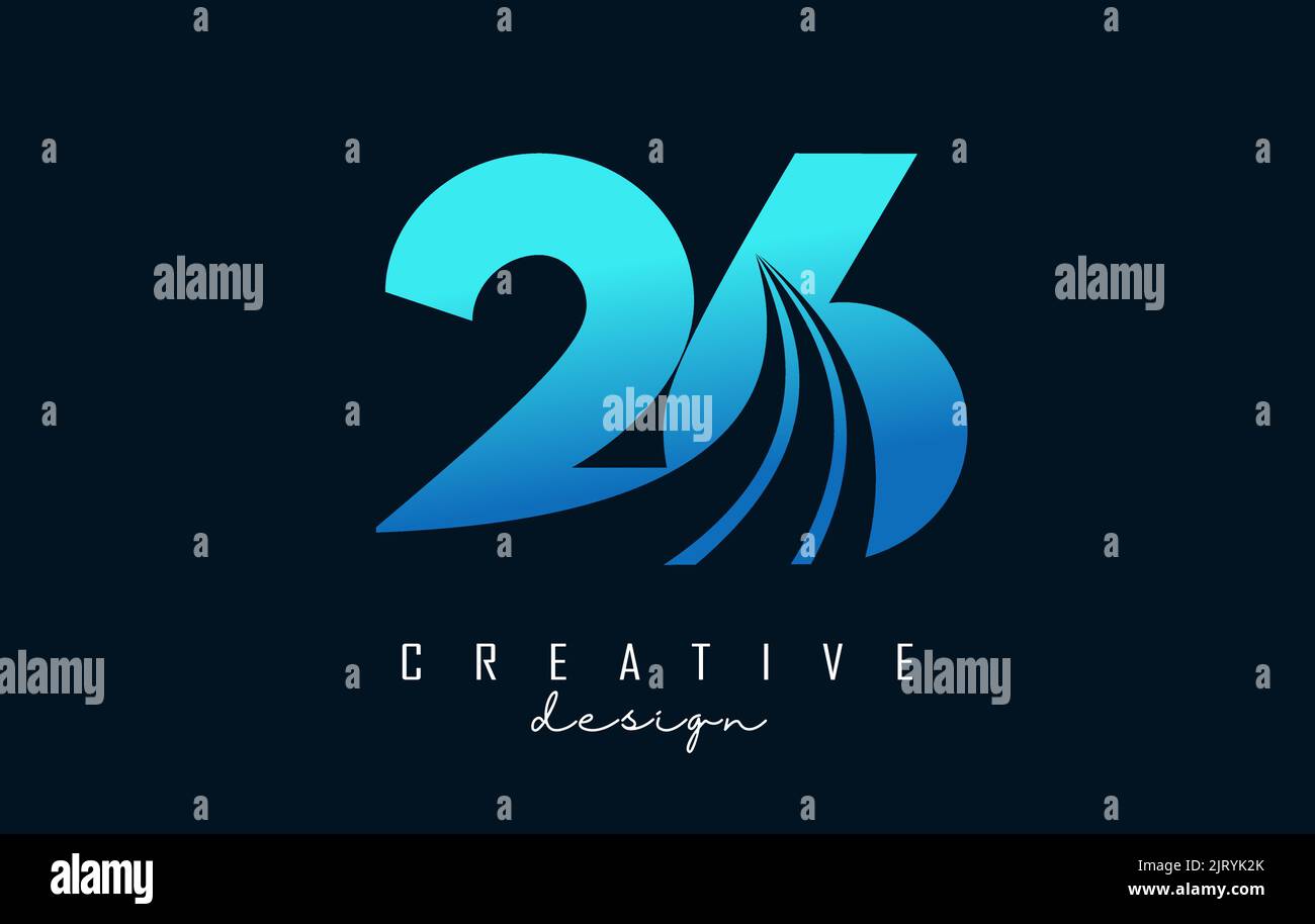 Creative number 26 2 6 logo with leading lines and road concept design ...