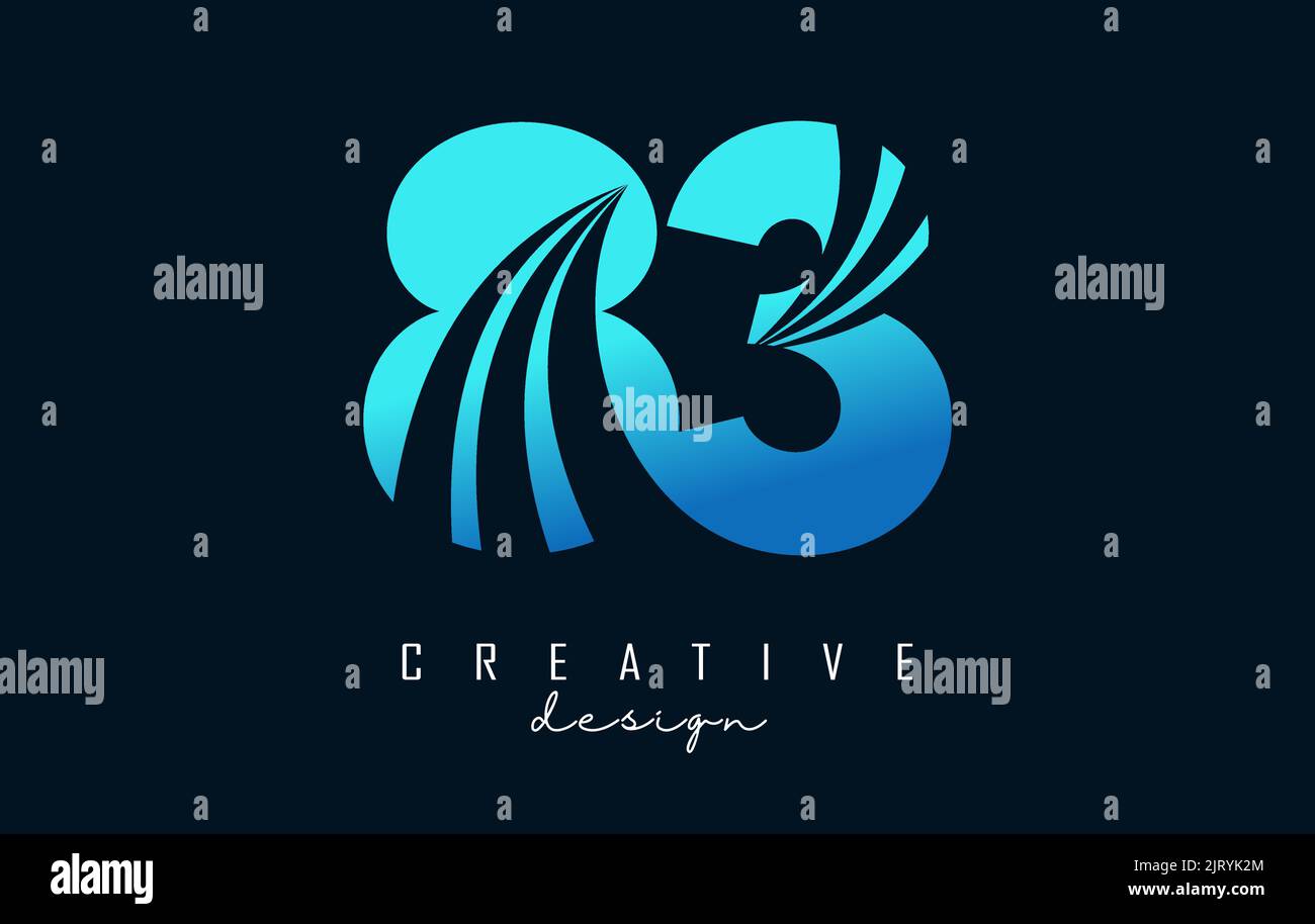 Creative number 83 8 3 logo with leading lines and road concept design ...
