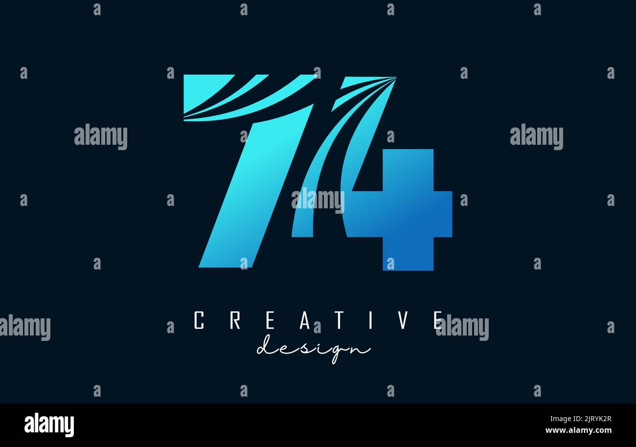 Creative number 74 7 4 logo with leading lines and road concept design ...
