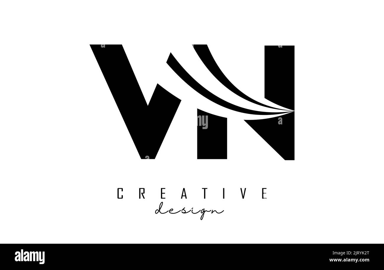 Creative black letter VN v n logo with leading lines and road concept ...