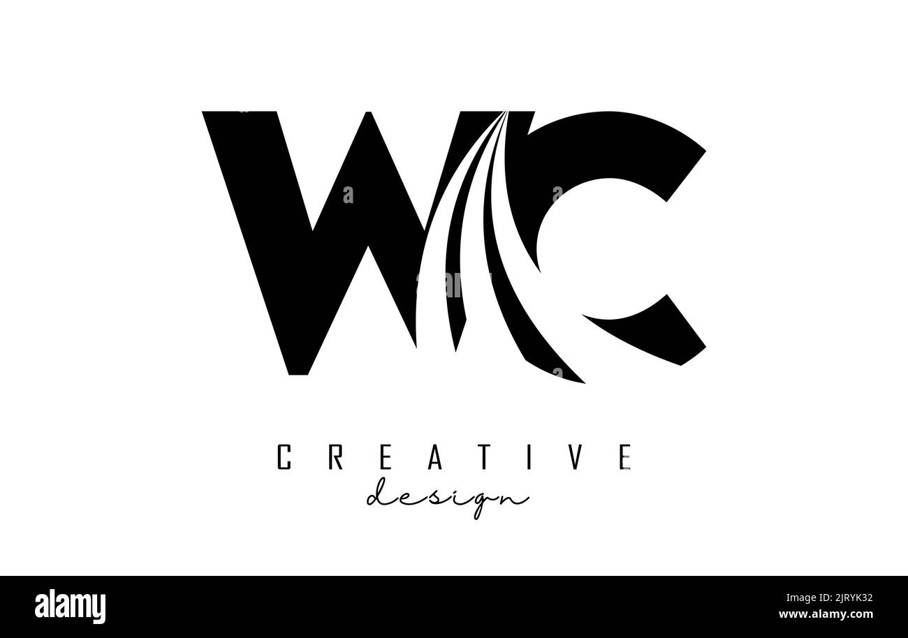 Creative black letter WC w c logo with leading lines and road concept ...