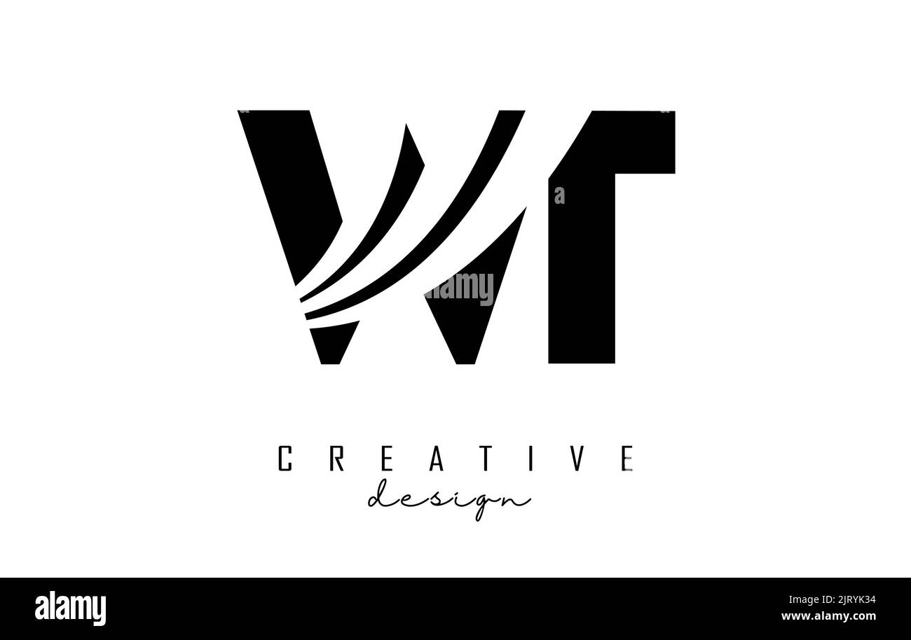 Creative black letter WT w t logo with leading lines and road concept ...
