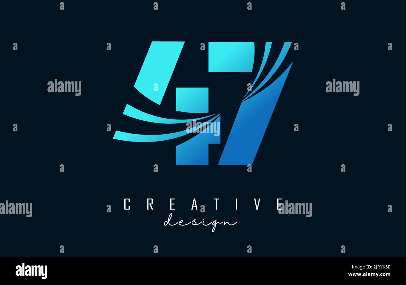 Creative number 47 4 7 logo with leading lines and road concept design ...
