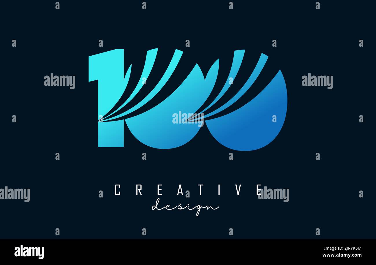 Creative number 100 1 0 logo with leading lines and road concept design ...