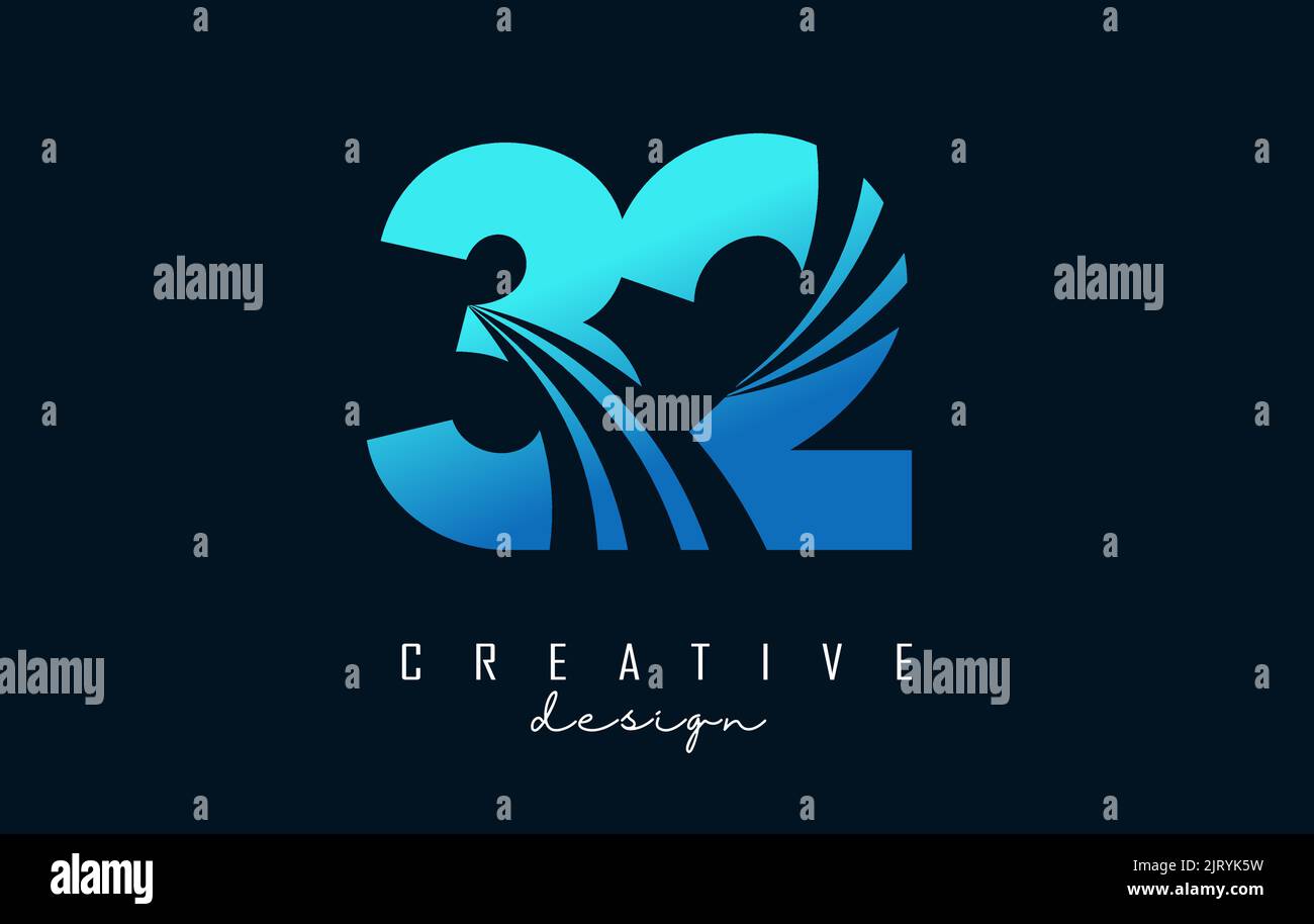 Creative number 32 3 2 logo with leading lines and road concept design ...