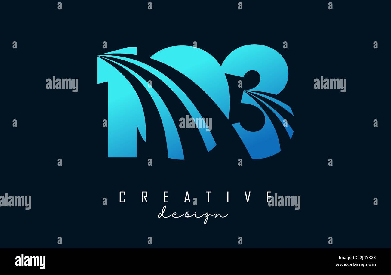 Creative number 103 logo with leading lines and road concept design ...