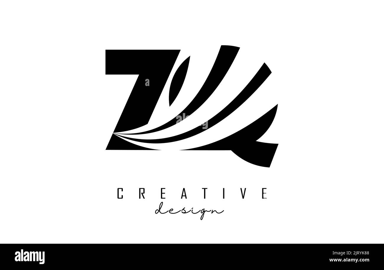 Creative black letter ZQ z q logo with leading lines and road concept ...