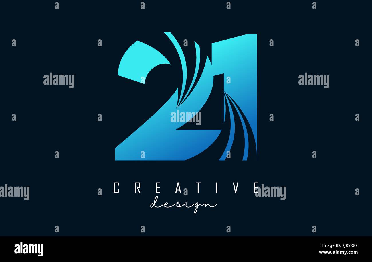 Creative number 21 2 1 logo with leading lines and road concept design ...