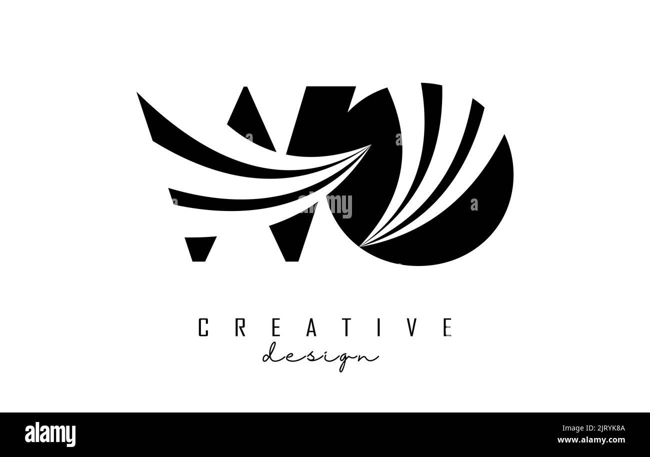 Creative black letter WO w o logo with leading lines and road concept ...