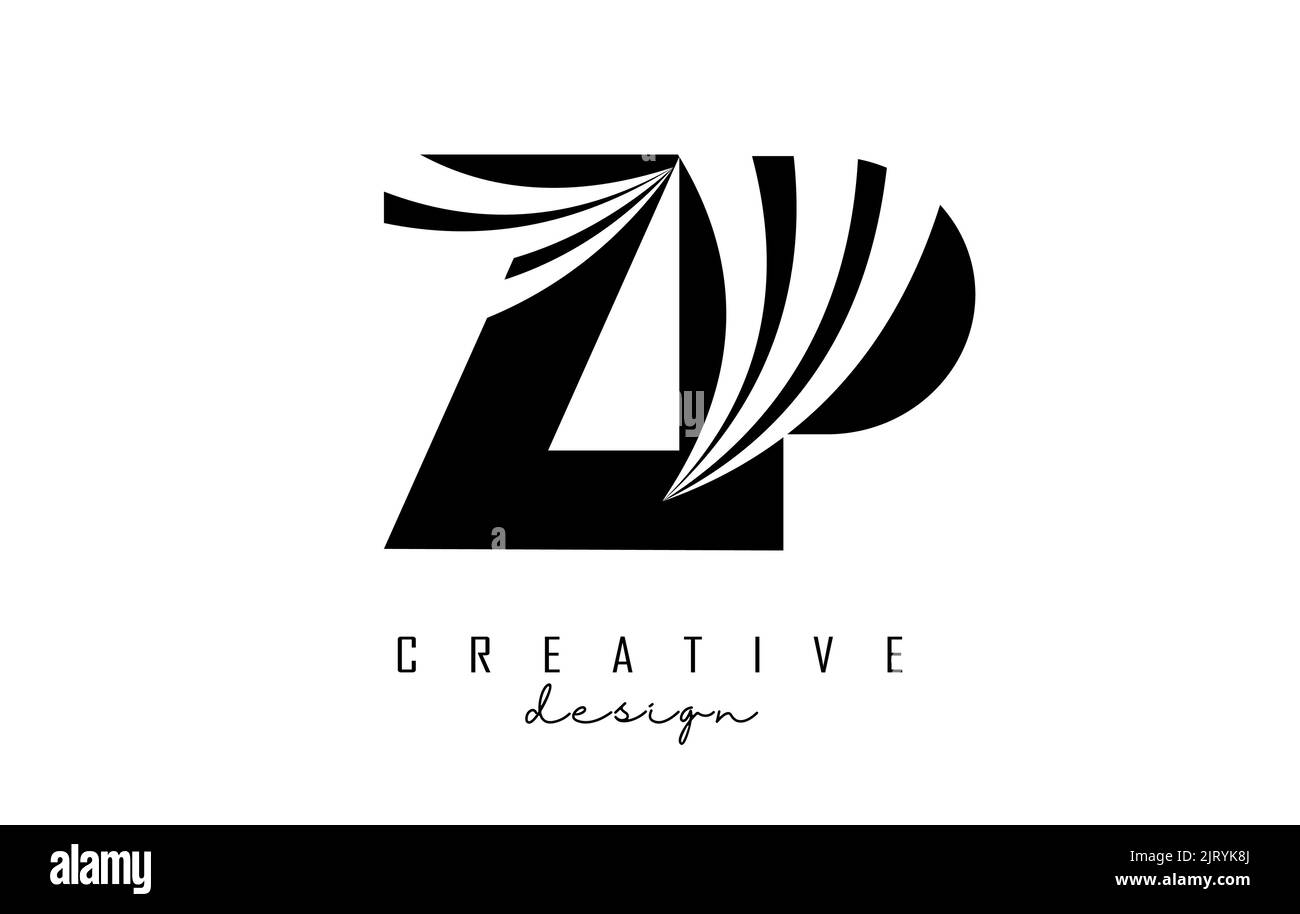 Creative black letter ZP z p logo with leading lines and road concept ...