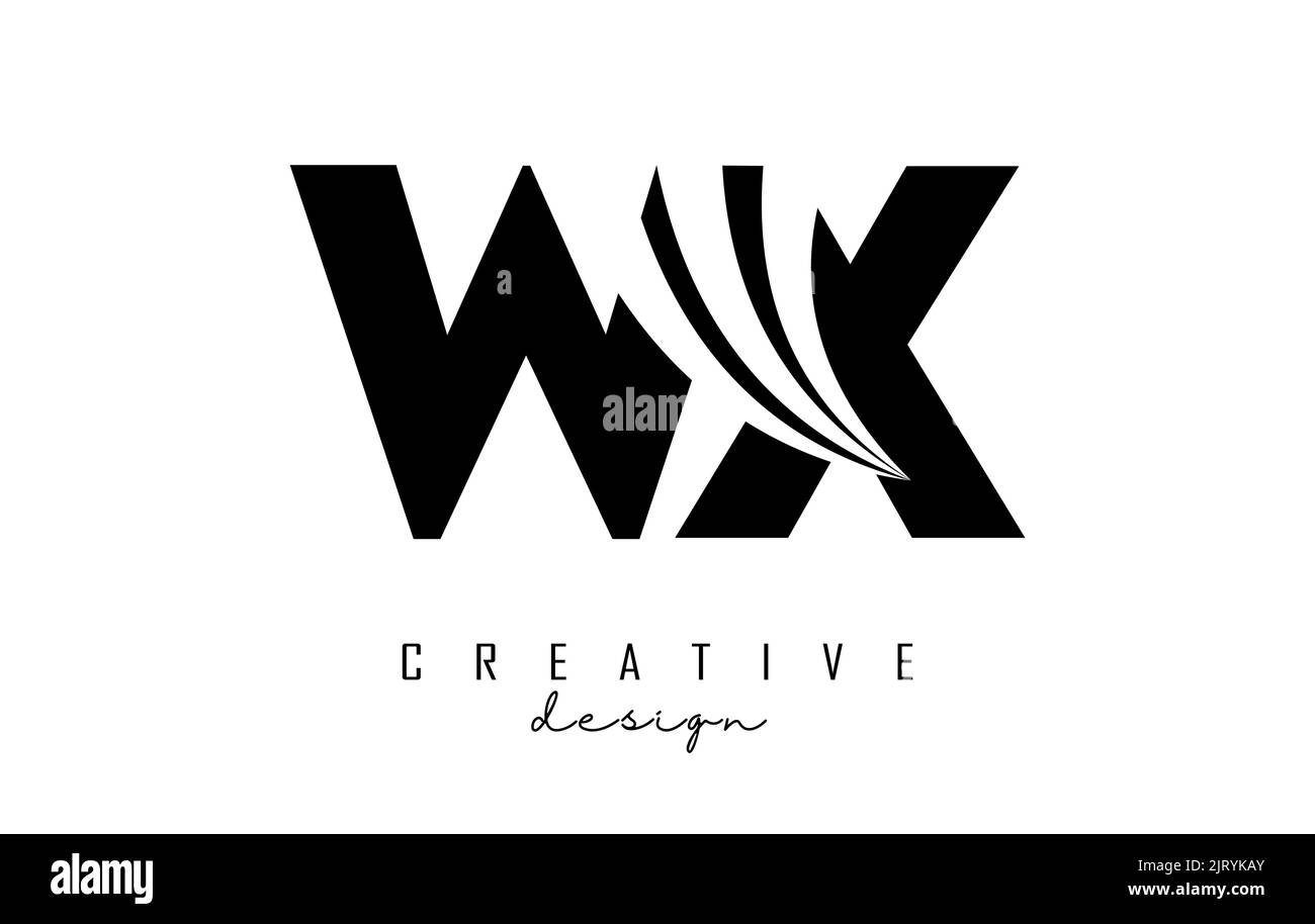 Creative black letter WX w x logo with leading lines and road concept ...