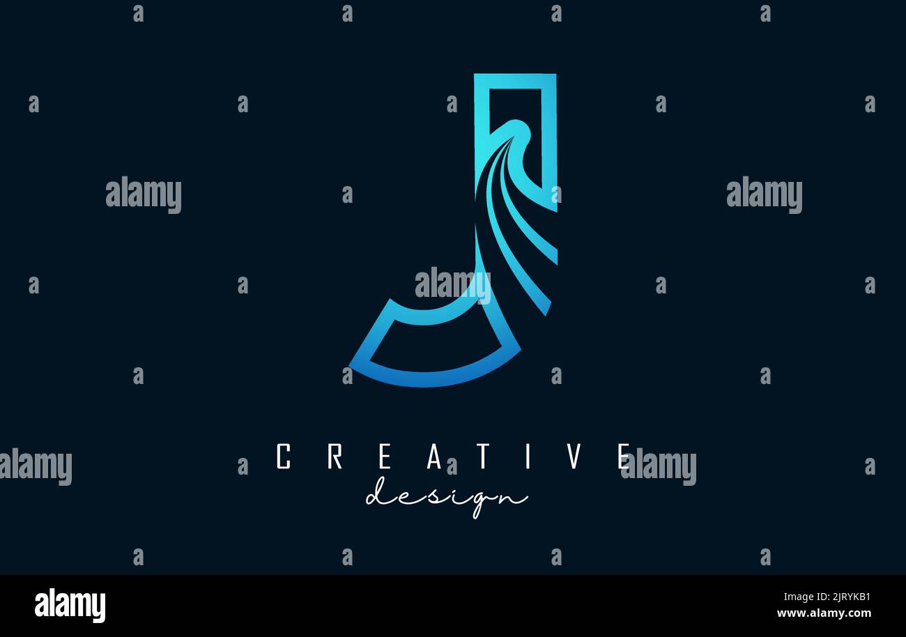 Outline Creative letter J logo with leading lines and road concept ...