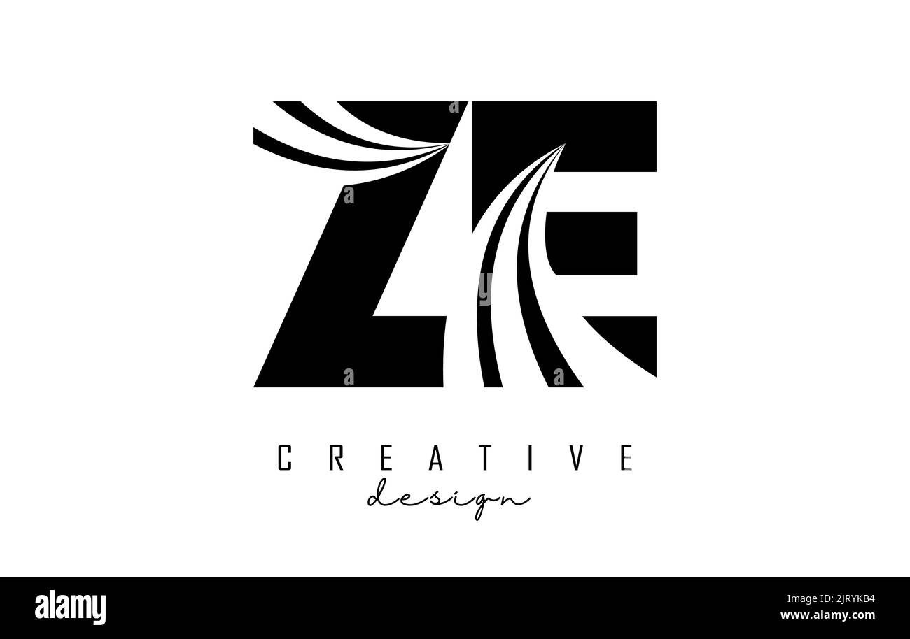 Creative black letter ZE z e logo with leading lines and road concept ...