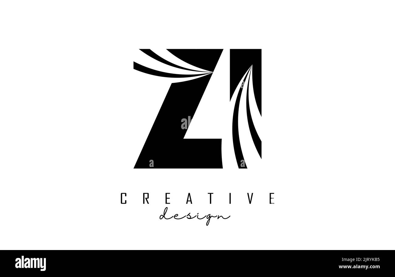 Creative black letter ZI z i logo with leading lines and road concept ...