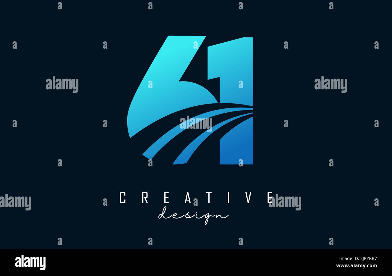 Creative number 61 6 1 logo with leading lines and road concept design ...
