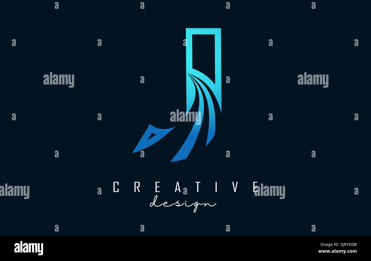 Outline Creative letter J logo with leading lines and road concept ...