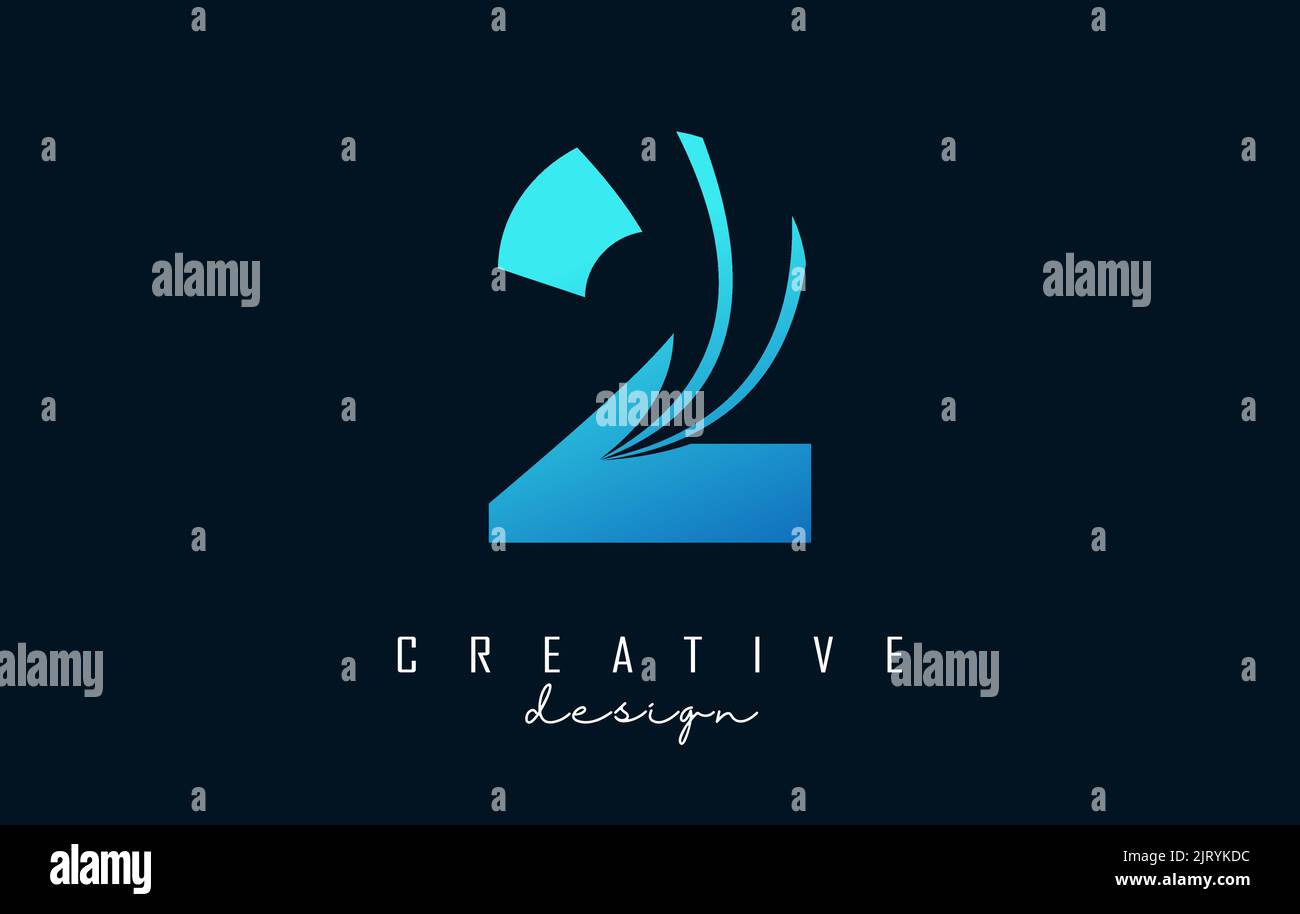 Creative number 2 logo with leading lines and road concept design ...