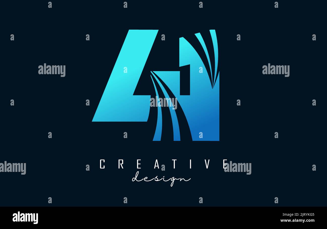 Creative number 41 4 1 logo with leading lines and road concept design ...