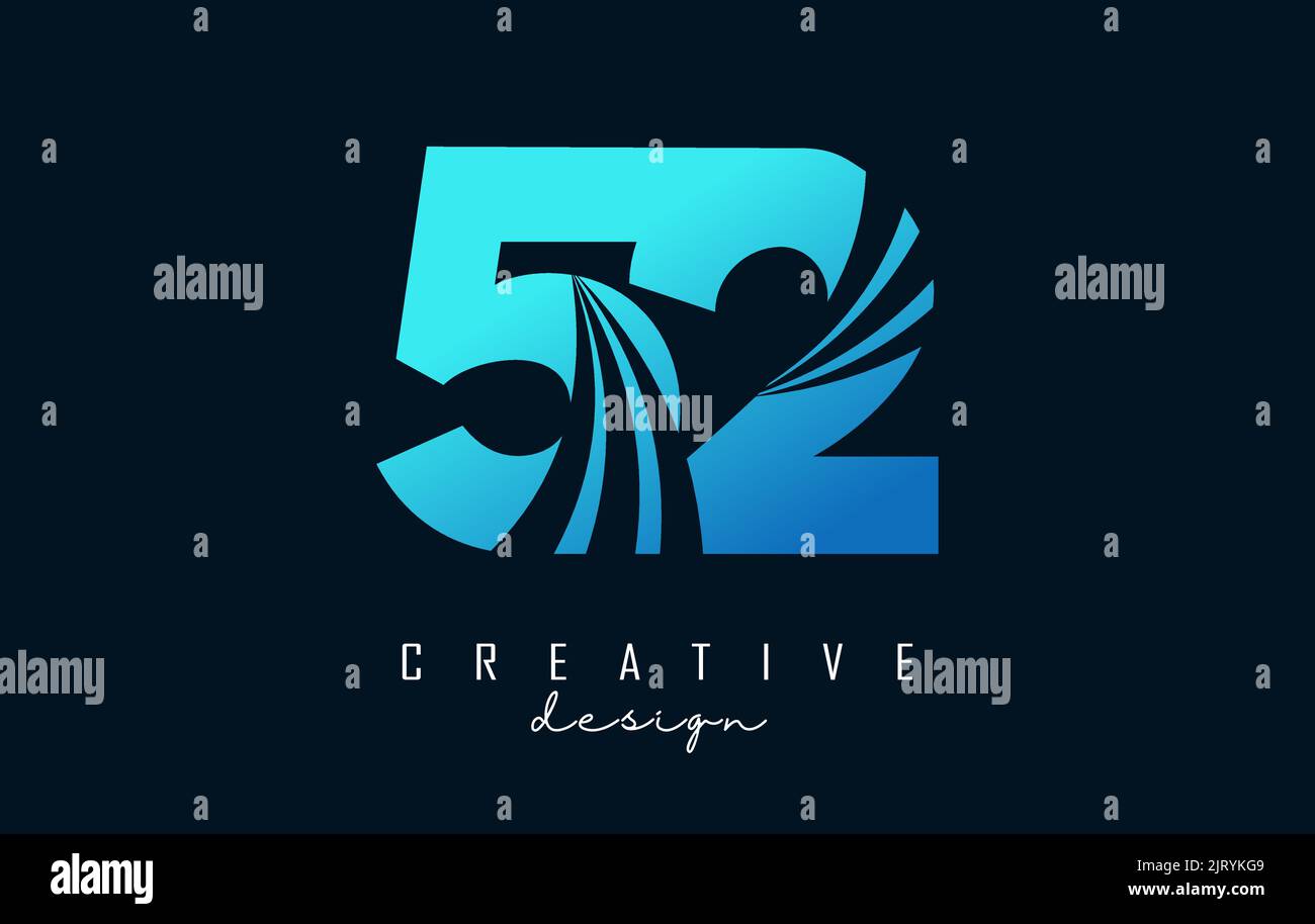 Creative number 52 5 2 logo with leading lines and road concept design ...