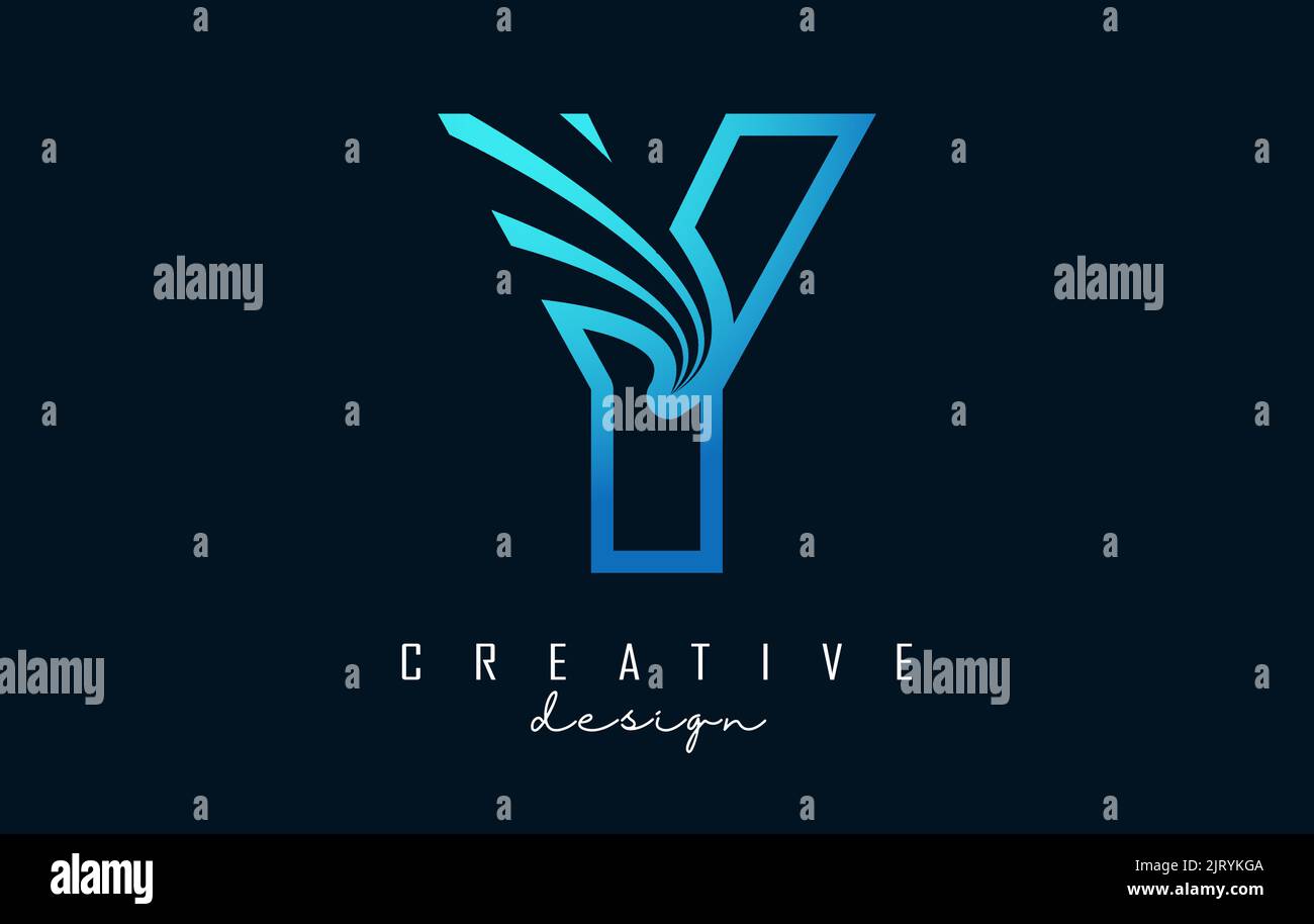 Outline Creative letter Y logo with leading lines and road concept ...