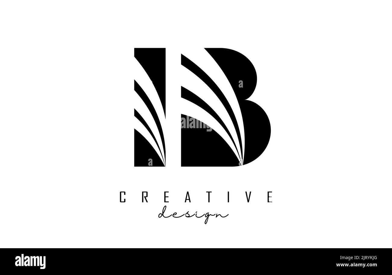 Creative black letter IB i b logo with leading lines and road concept ...