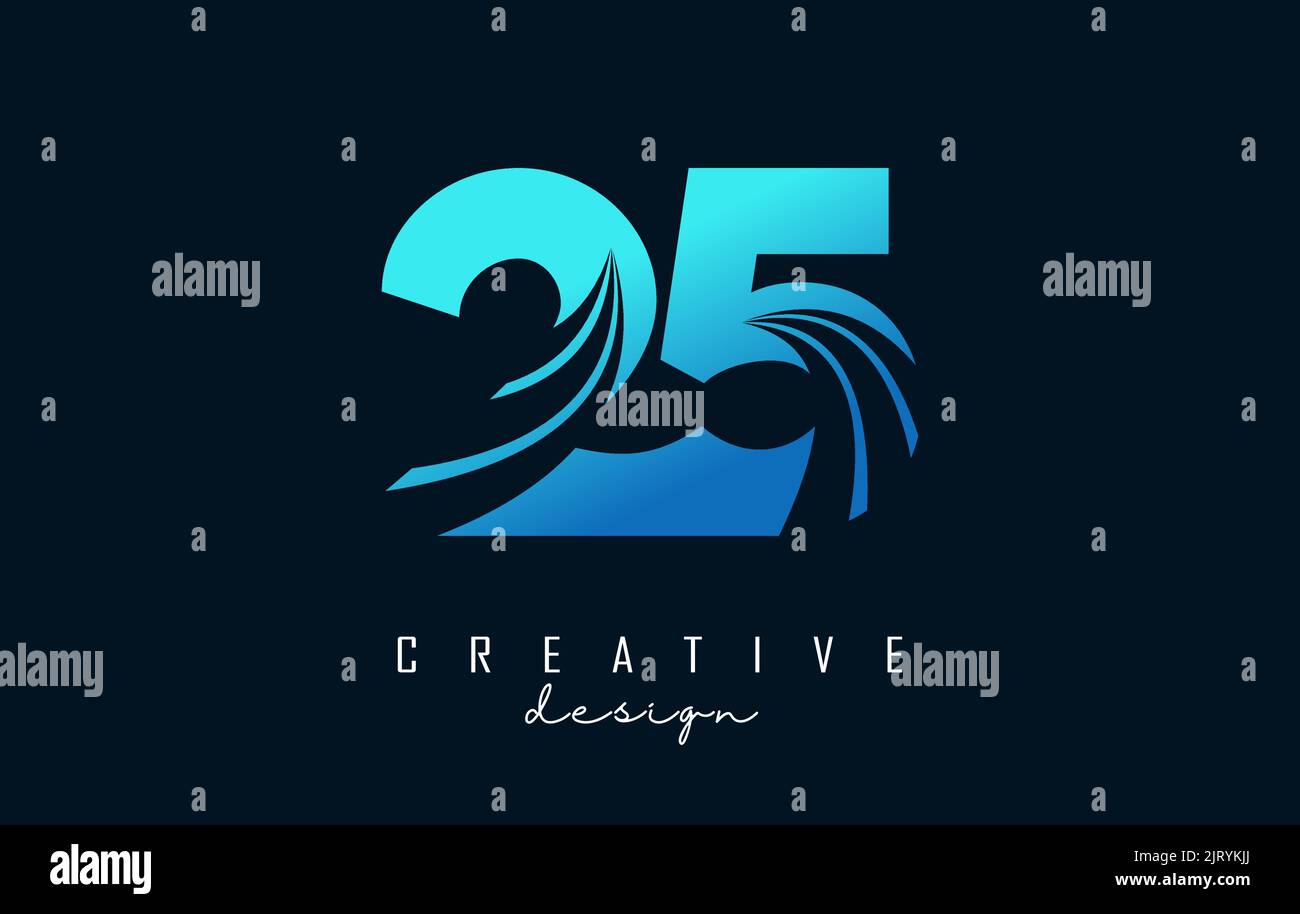 Creative number 25 2 5 logo with leading lines and road concept design ...