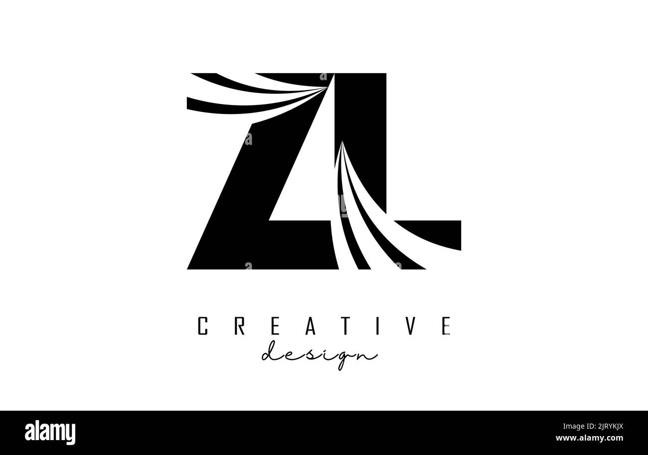Creative black letter ZL z l logo with leading lines and road concept ...