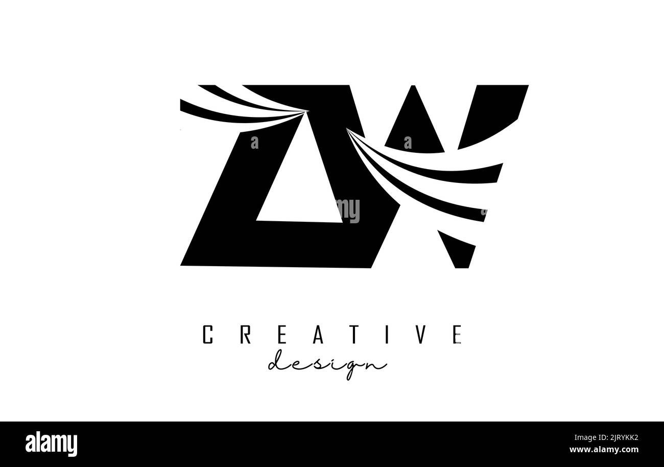 Creative black letter ZW z W logo with leading lines and road concept ...