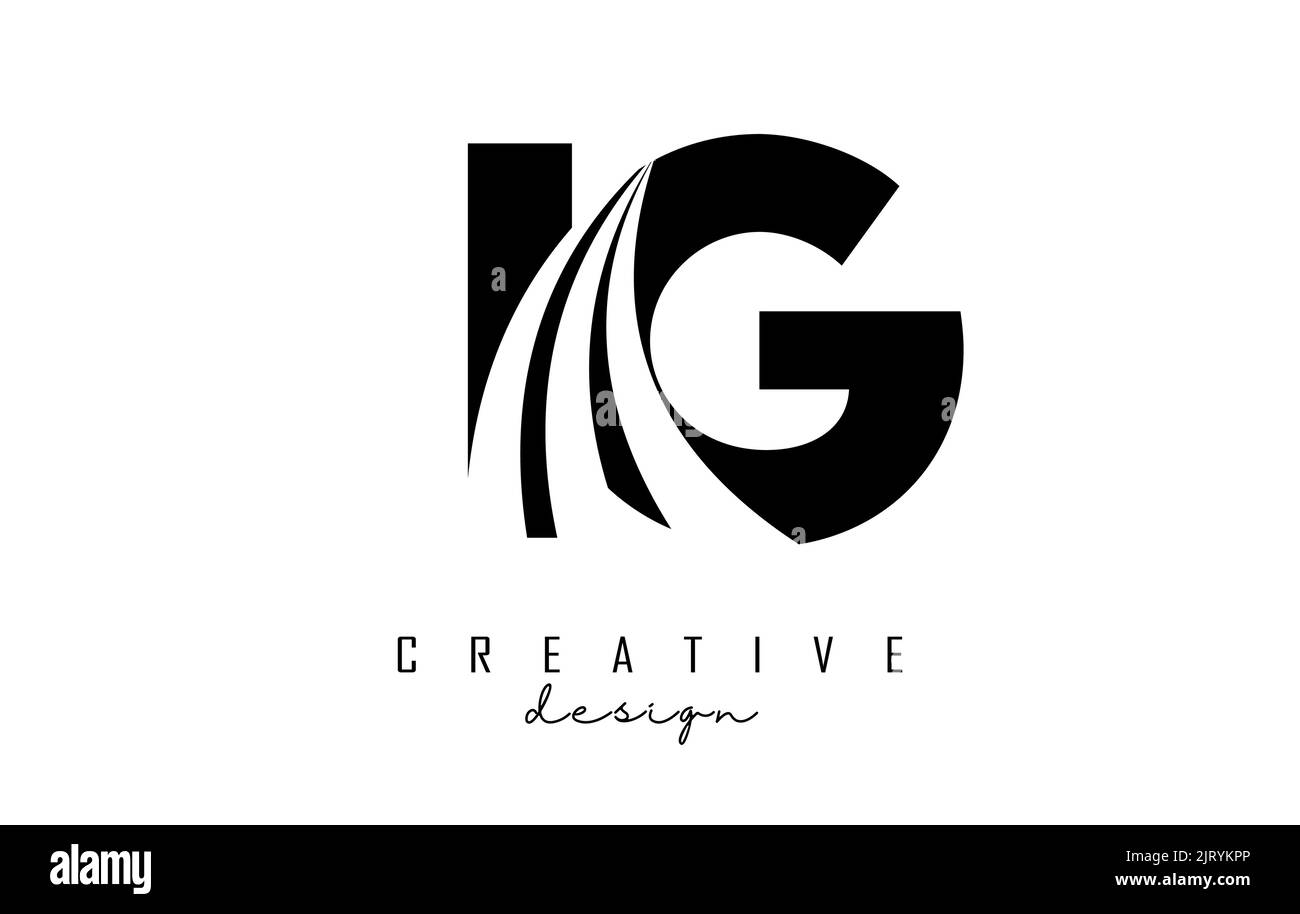 Creative black letter IG i g logo with leading lines and road concept ...