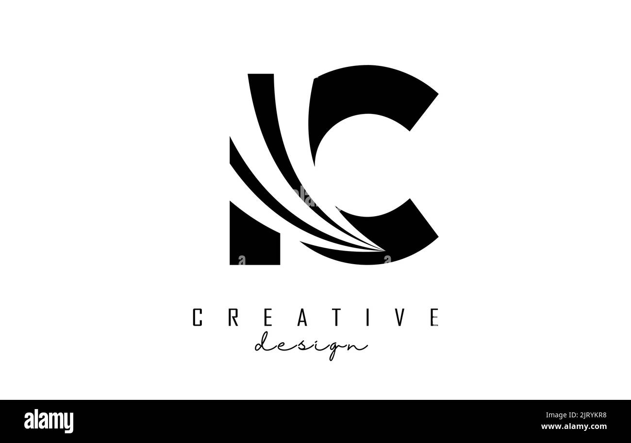 Creative black letter IC i c logo with leading lines and road concept ...