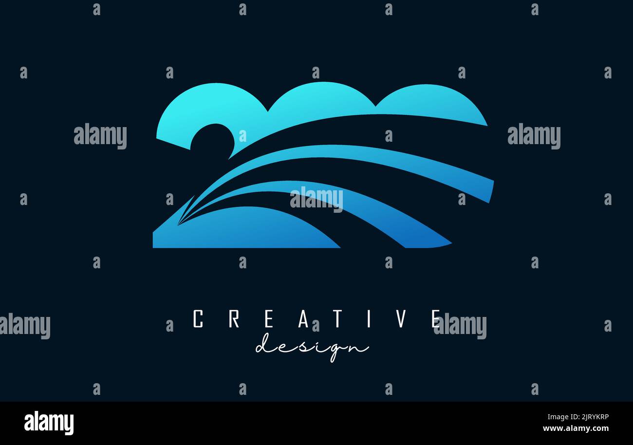 Creative number 200 logo with leading lines and road concept design ...