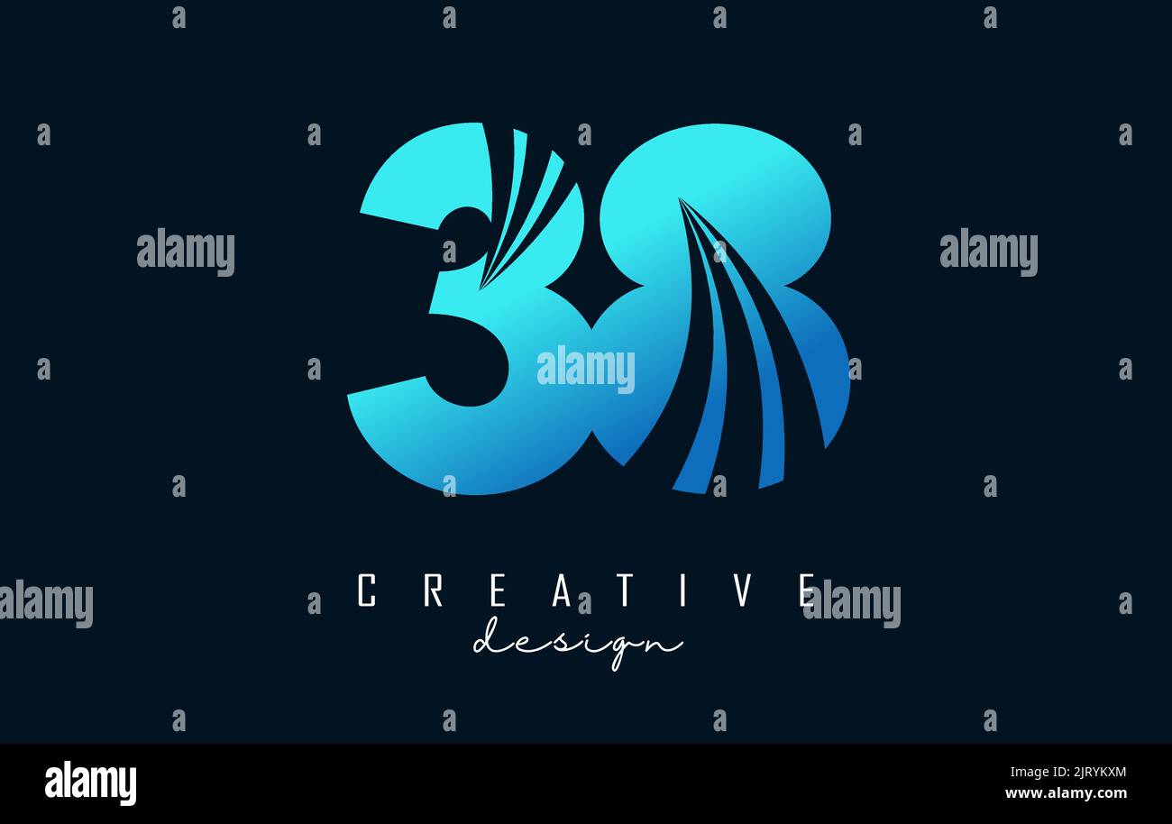 Creative number 38 3 8 logo with leading lines and road concept design ...