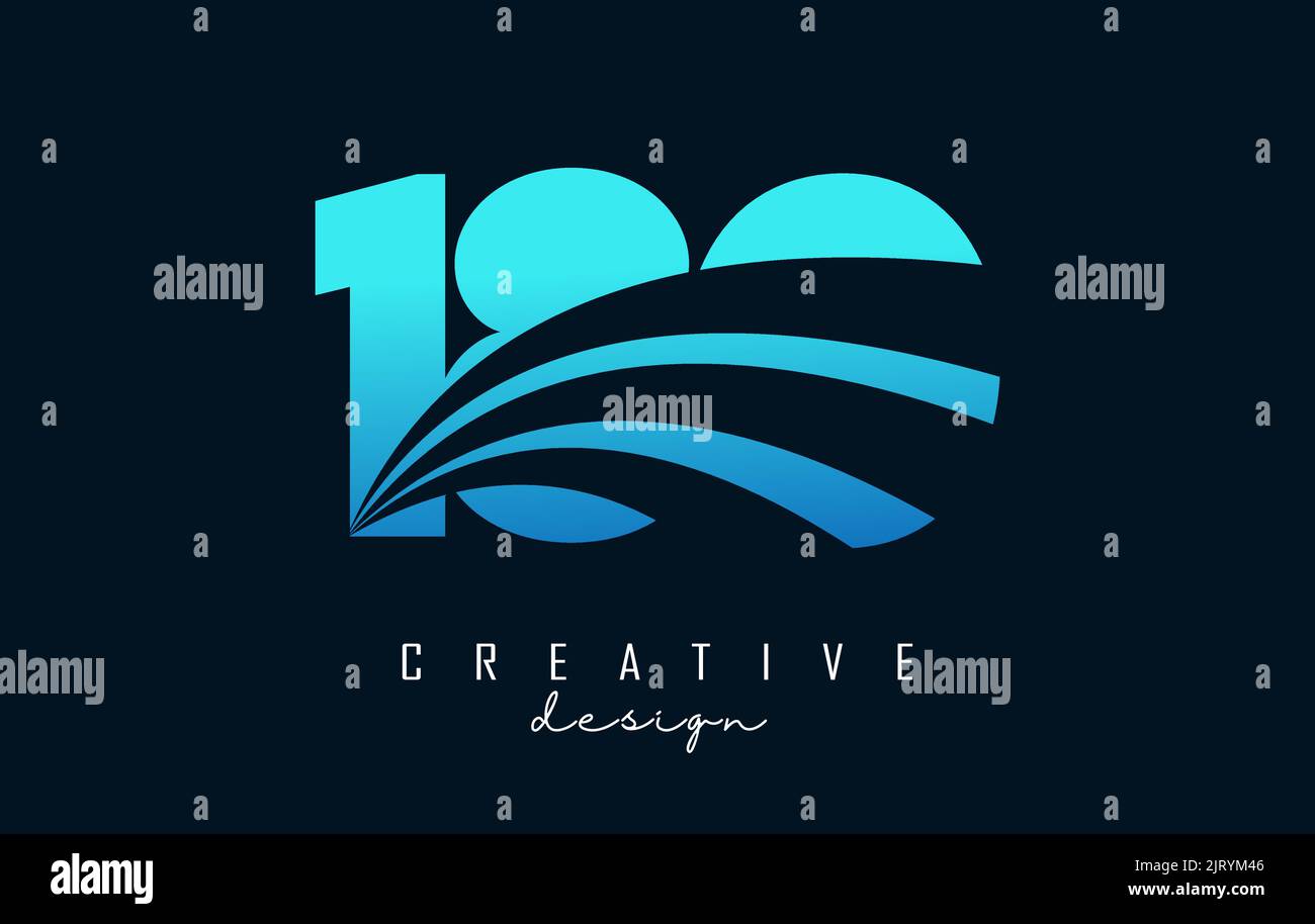 Creative number 180 logo with leading lines and road concept design ...