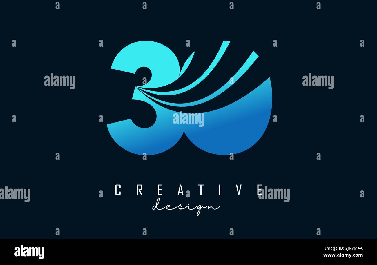 Creative number 30 3 0 logo with leading lines and road concept design ...