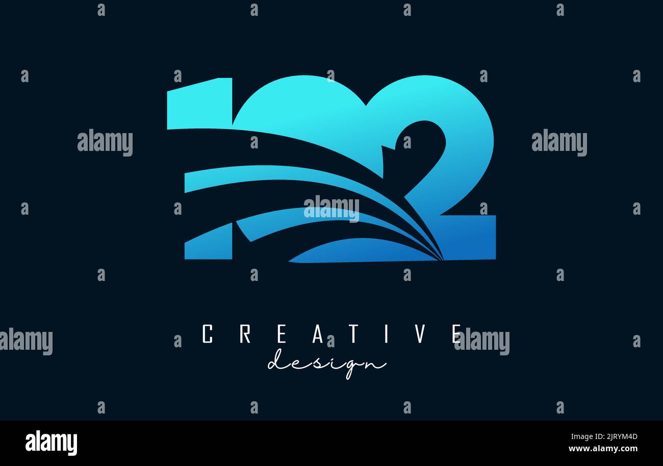 Creative number 102 logo with leading lines and road concept design ...